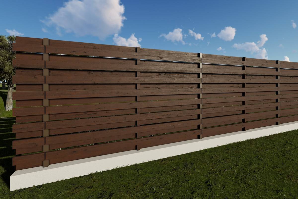 Planed Wood House fence With Square Steel Tube Posts GA02
